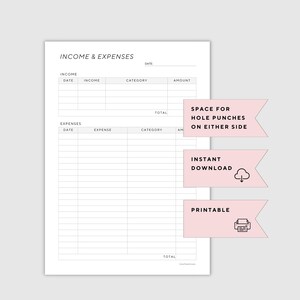 Income & Expenses Tracker, Money Budgets, Finance Planner, Printable ...
