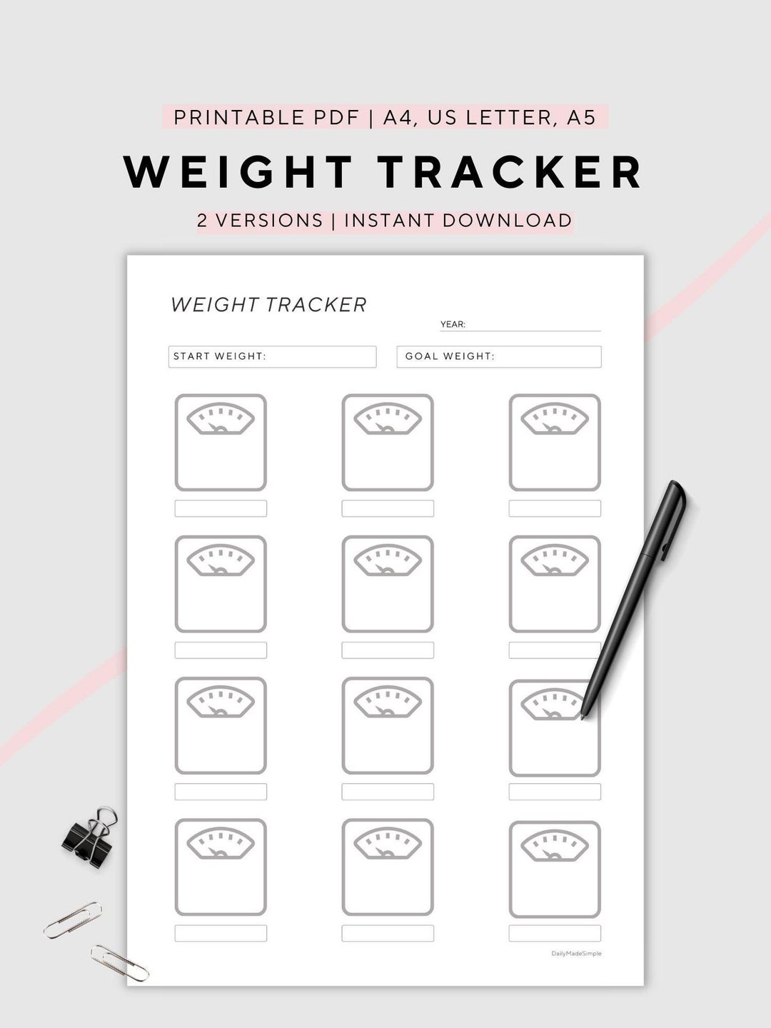 Weight Tracker, Goal Tracker, Printable, Health & Fitness, A4/A5/US ...