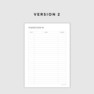Sign in Sheet, Visitors Sign In, Welcome Sign In, Printable, A4/A5/US ...