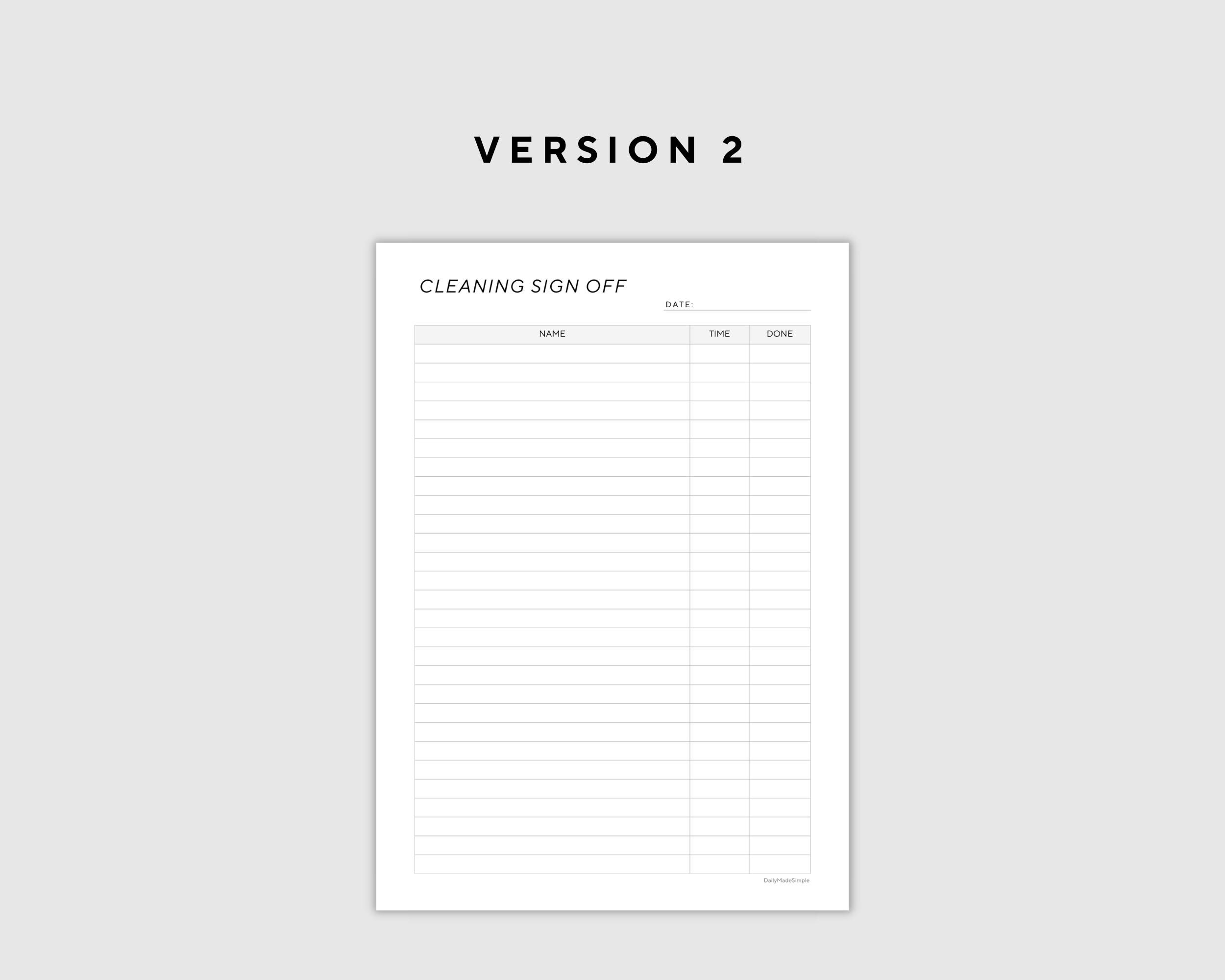 Cleaning Sign off Sheet, Restroom Cleaning, Cleaning Log, Commercial ...