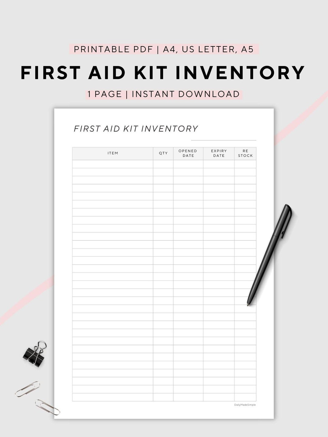First Aid Kit Inventory, First Aid Kit List, Medical Planner, First Aid ...