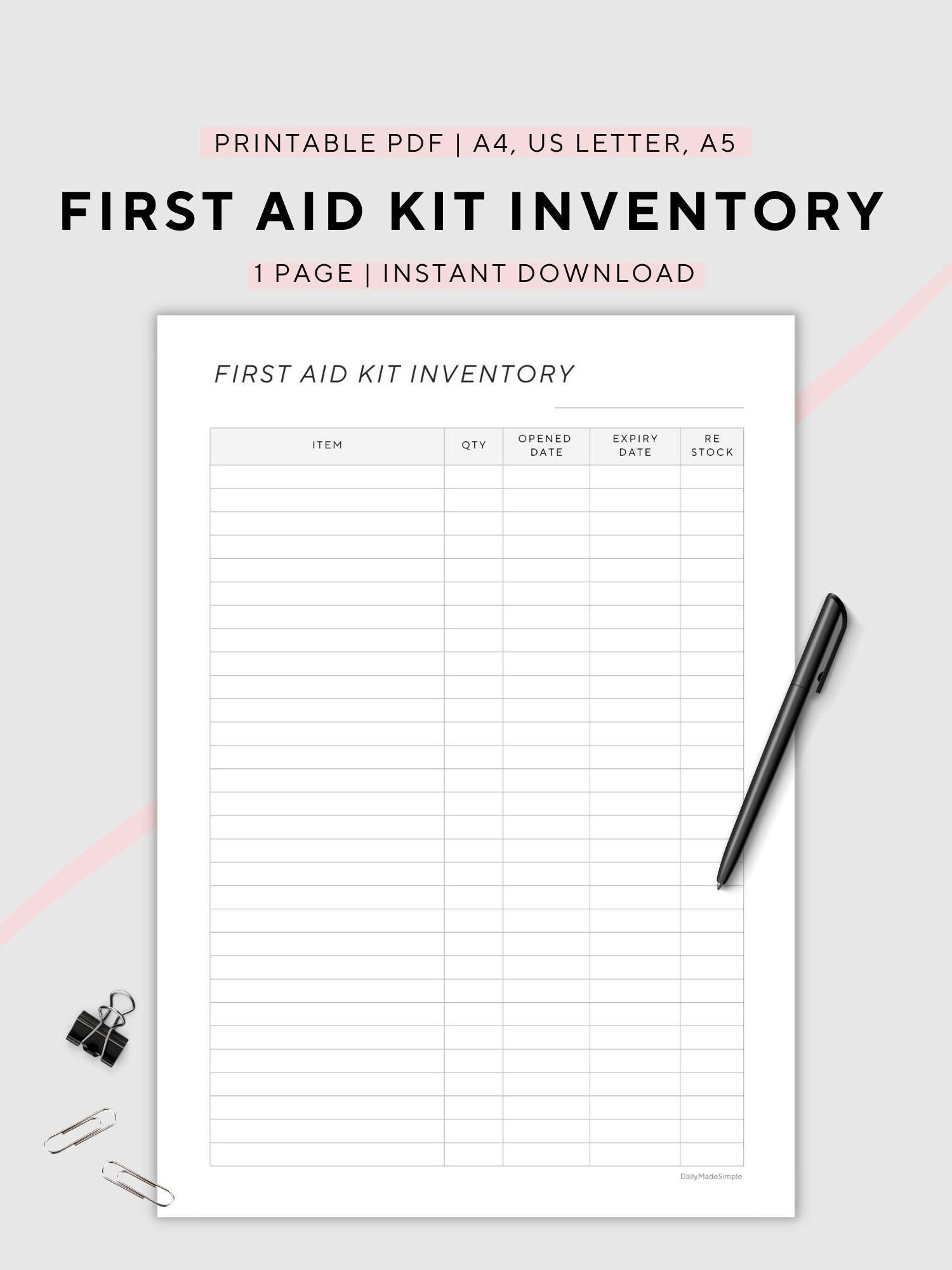 First Aid Kit Inventory, First Aid Kit List, Medical Planner, First Aid ...