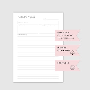 Meeting Notes, Business Planner, Work From Home, Printable, A4/A5/US ...