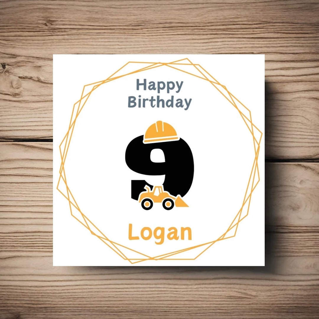 9th Birthday Card • Ninth • Digger • Construction • Yellow ...