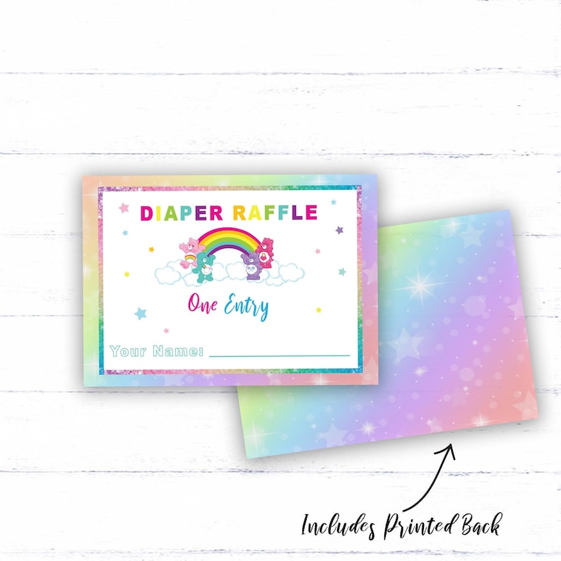 Care Bear Inspired- Diaper Raffle Ticket, INSTANT DOWNLOAD, Baby Shower ...