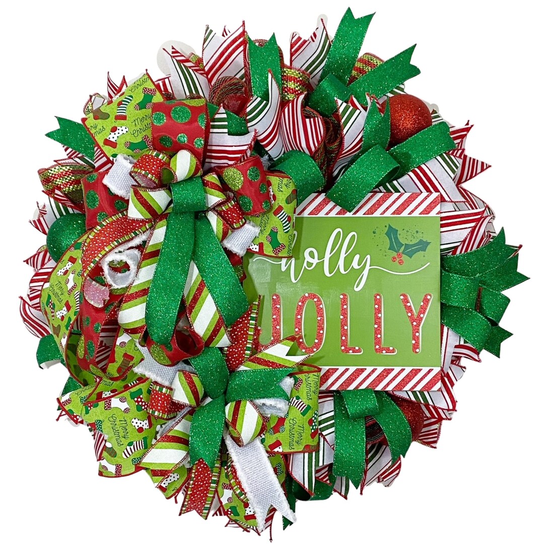 Festive Christmas Wreath, Holly Jolly Door Decor, Holiday Wreath - Etsy
