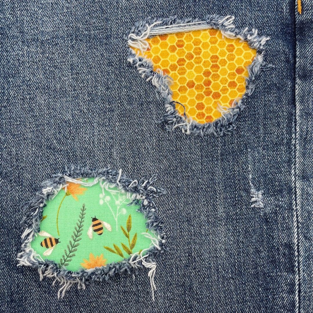 Ripped Designs Denim Patches Honey Bees, Honeycomb and Wildflowers ...