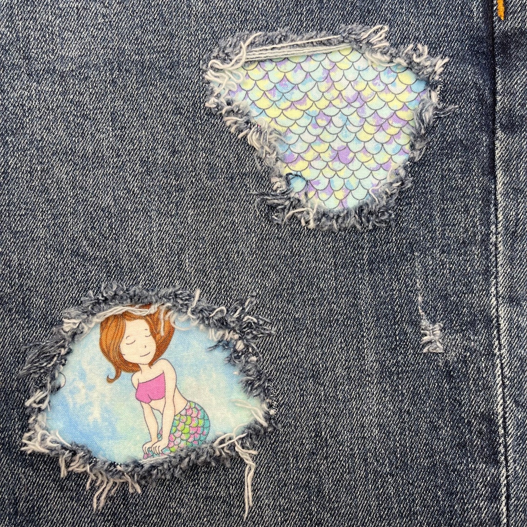 Ripped Designs Denim Patches - Mermaids and Mermaid Scales Peekaboo Iron on Jeans Patch Jeans ...