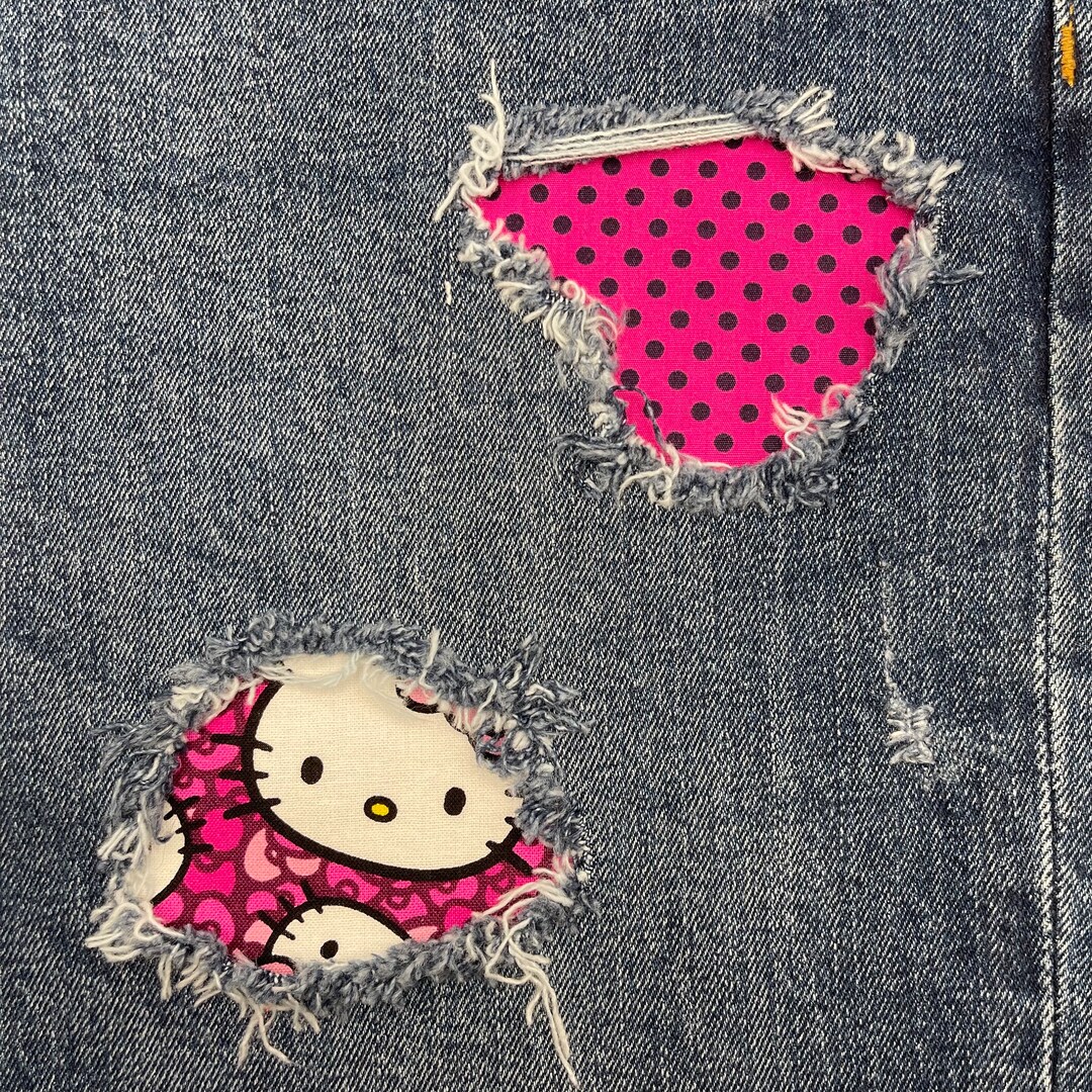 Ripped Designs Denim Patches Kitty and Polka Dot Peekaboo Iron on Jeans ...