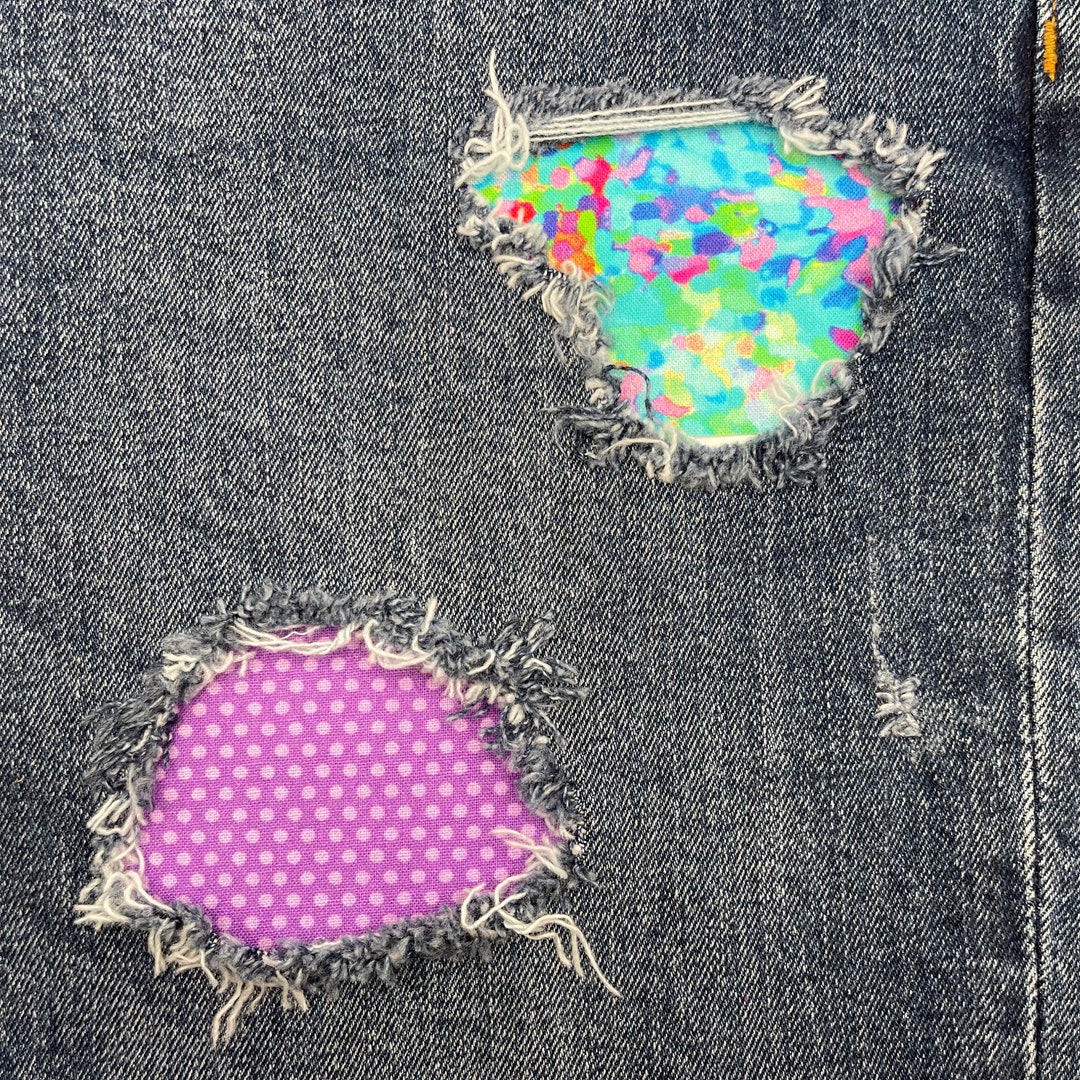 Ripped Designs Denim Patches Aqua Splash and Purple Polka Dot Peekaboo ...