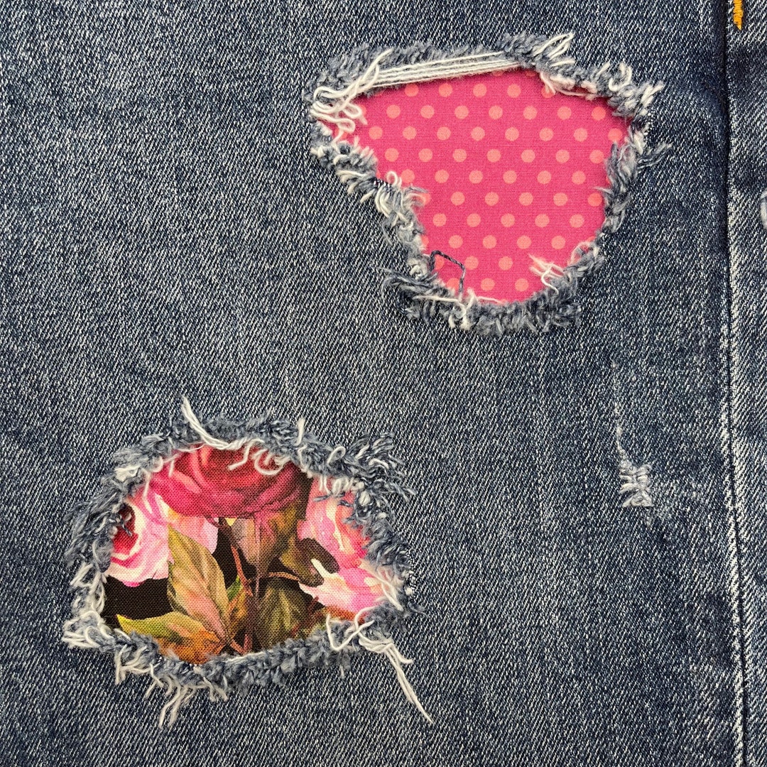 Ripped Designs Denim Patches - Pink Roses and Polka Dots Jeans Patch ...