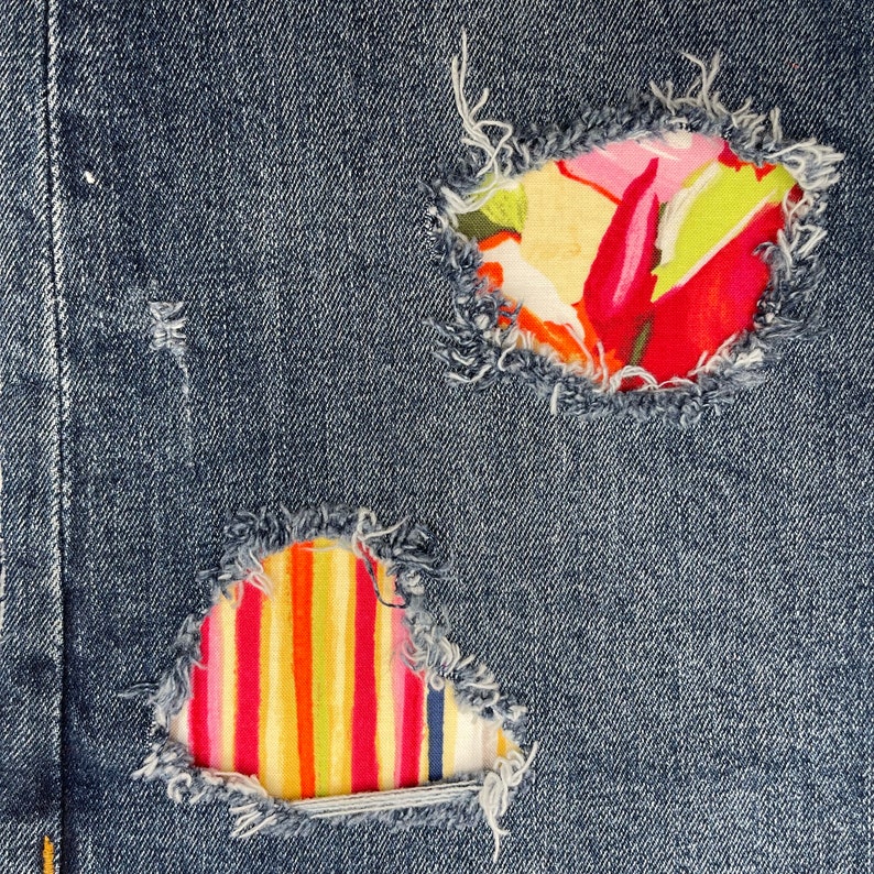 Ripped Designs Denim Patches Orange and Red Floral and Stripe Peekaboo ...