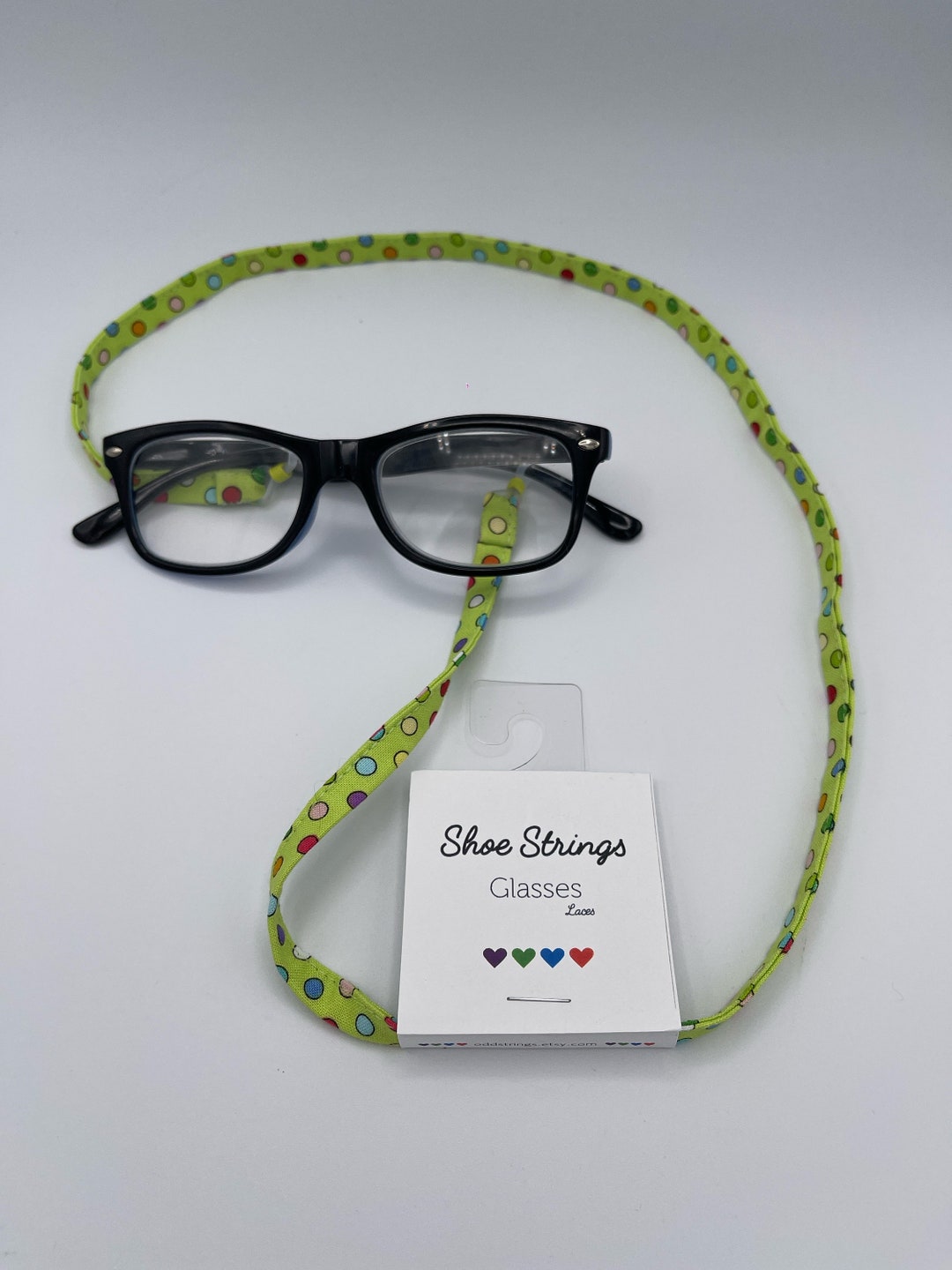 Shoe Strings Glasses Laces - Green With Rainbow Polka Dots Eyeglass ...