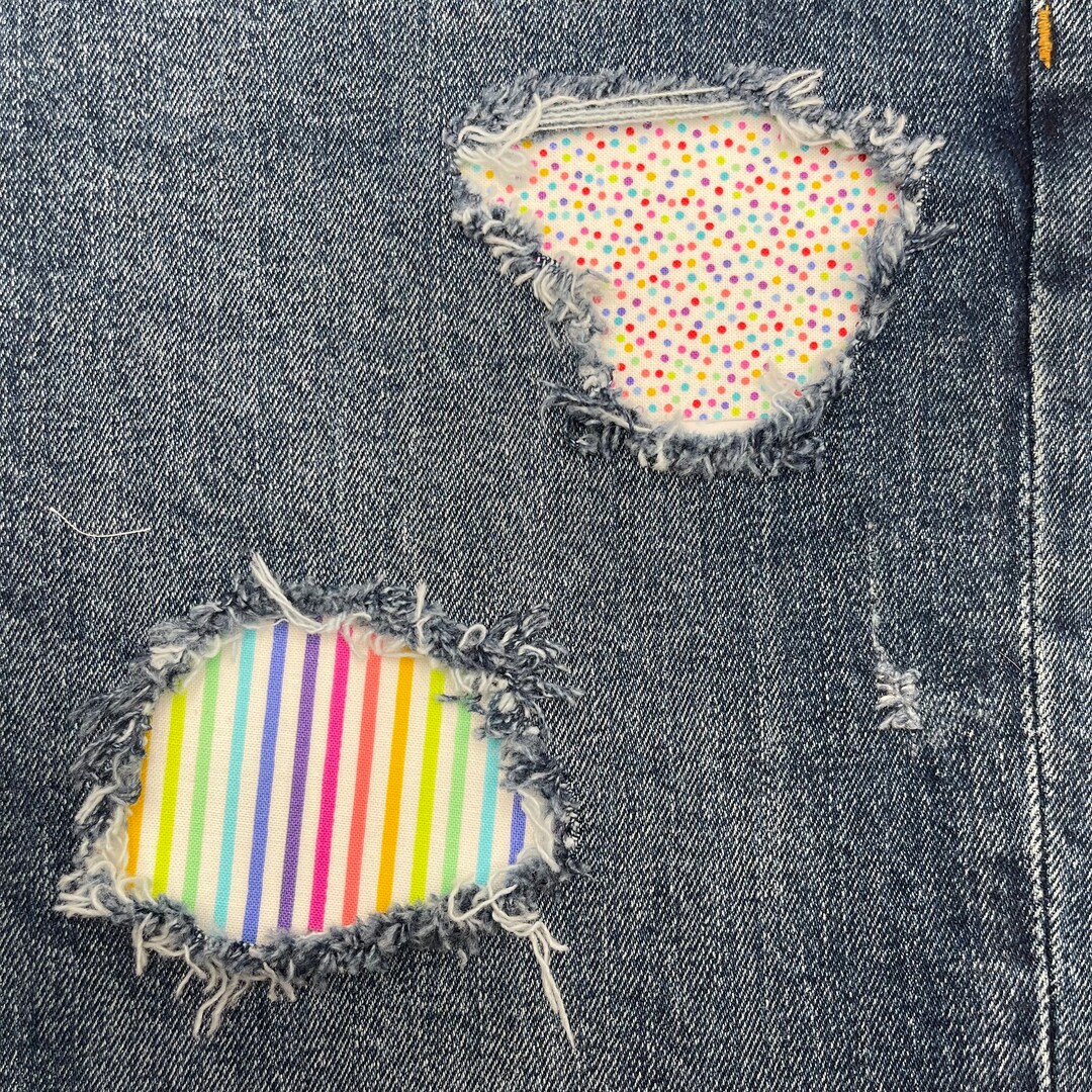 Ripped Designs Denim Patches - Light Rainbows and Polka Dots Jeans ...