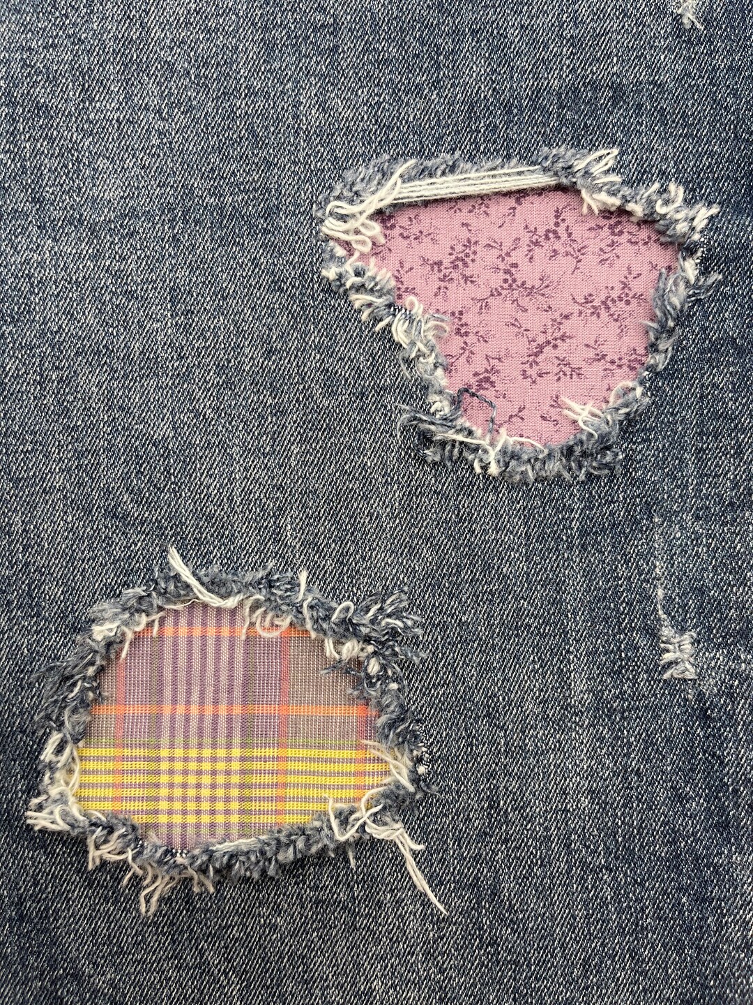 Ripped Designs Denim Patches - Tiny Mauve Floral and Plaid Jeans Patch ...