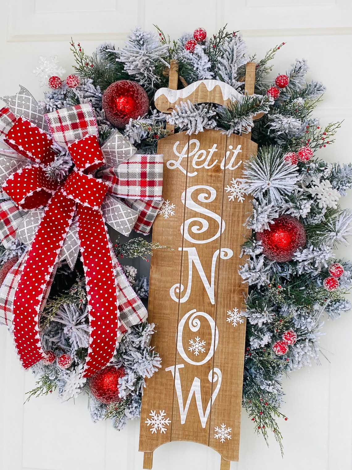Christmas Sled Wreath, Let It Snow Wreath, Christmas Wreath, Red and ...