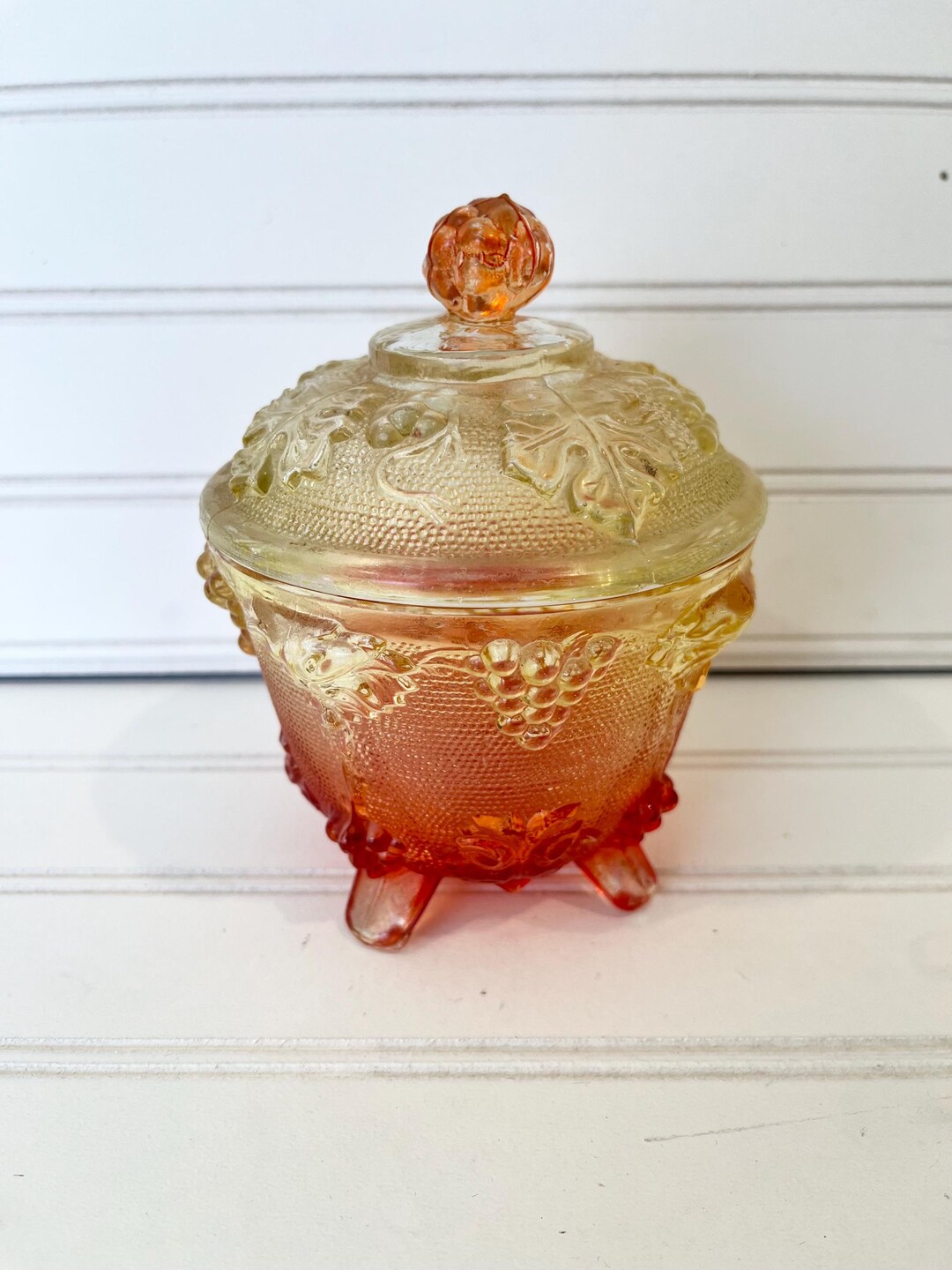 Jeanette Glass Lidded Candy Dish Footed Pedestal Candy Dish W/lid Ombre ...