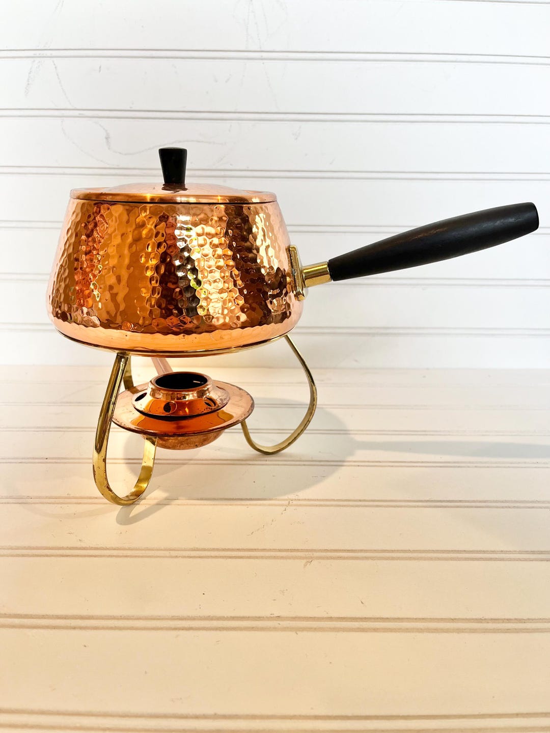 Hammered Copper Fondue Pot With Brass Stand - Etsy