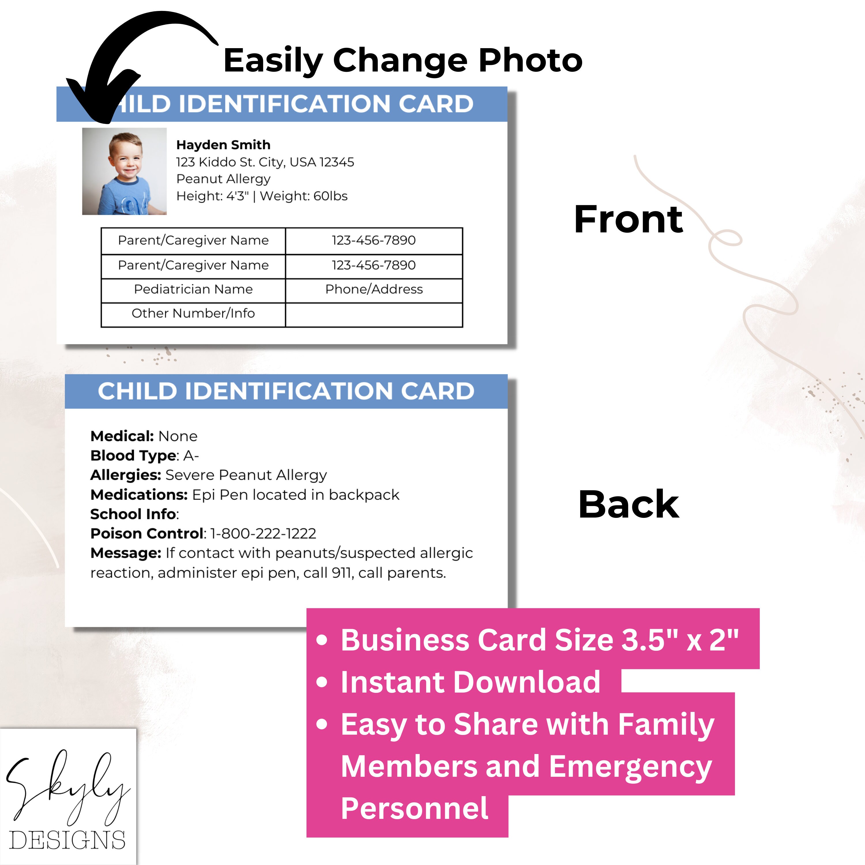 Printable Child Identification Card Editable Child ID Card Template ...