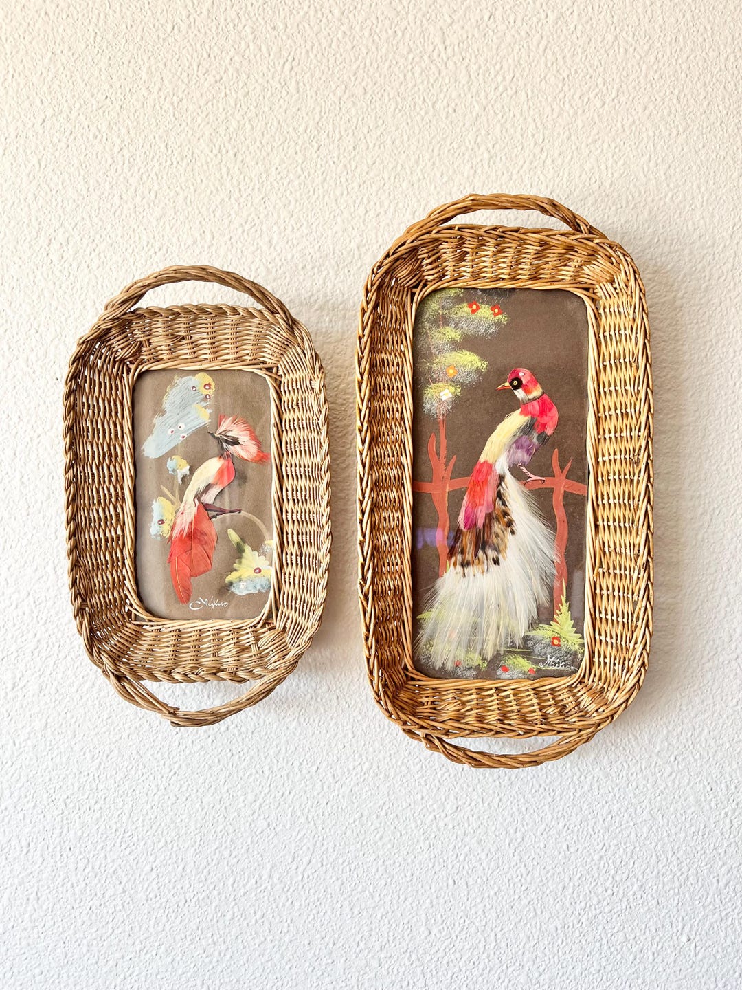 Vintage Mexican Tropical Bird Tray Set: Hand-painted Folk Art Wall ...