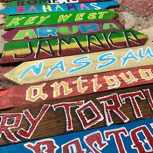 Hand Painted Directional Signs: Reclaimed Wood Tiki Decor, Set of 7 - Etsy