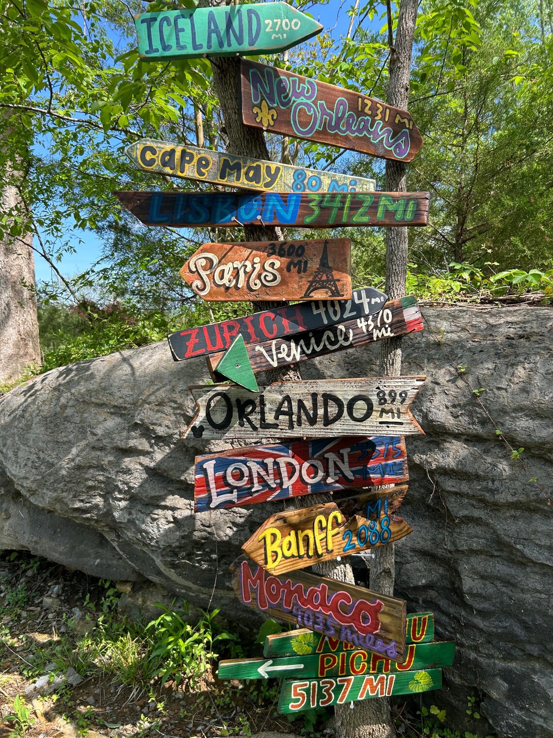 Directional Destination Signs, Wooden Mile Marker Arrow Sign, Tiki ...