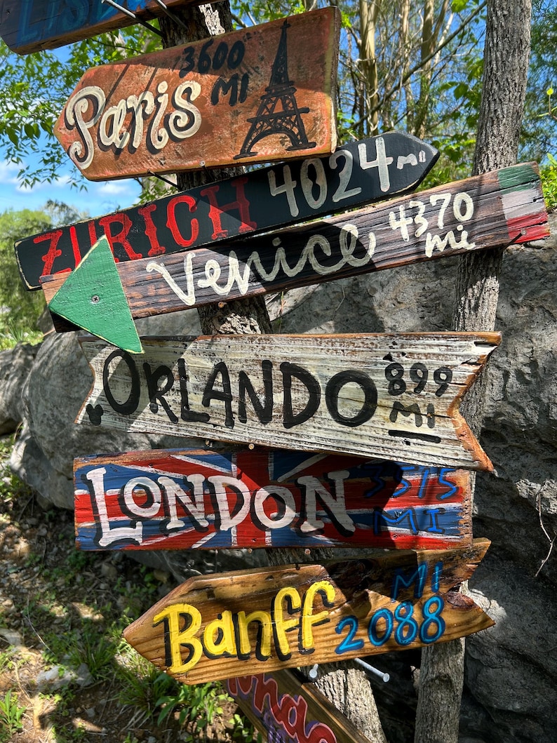Directional Destination Signs, Wooden Mile Marker Arrow Sign, Tiki ...