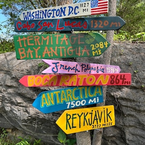 Directional Destination Signs, Wooden Mile Marker Arrow Sign, Tiki ...