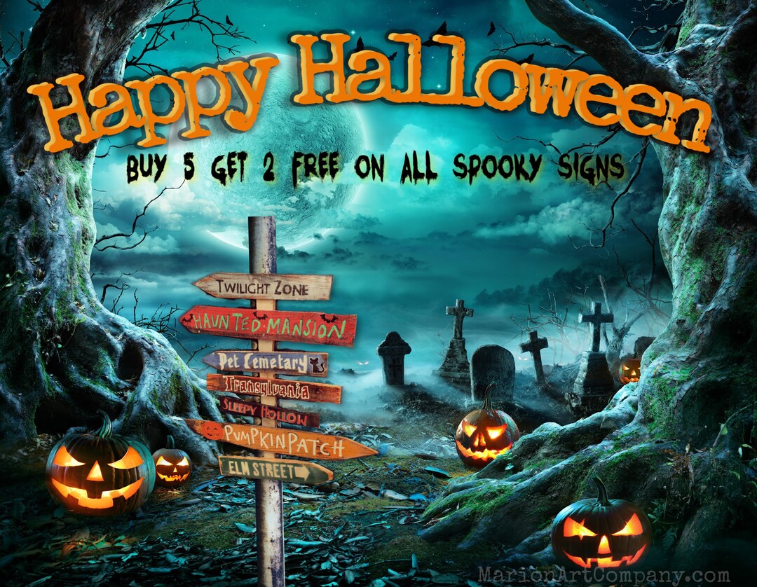 Spooky Trick or Treat Signs! Set of 5+2 FREE Directional Wood Signs ...
