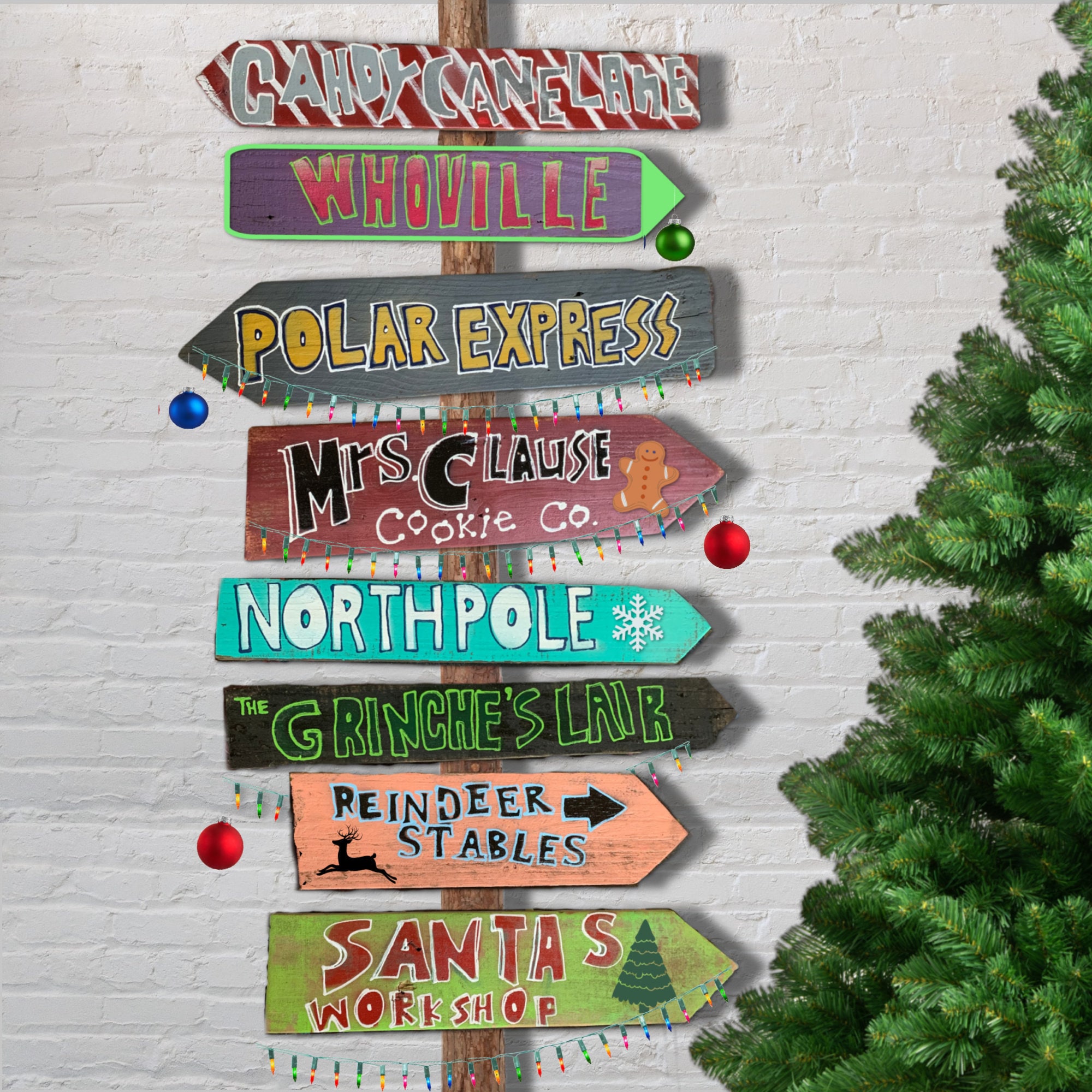Christmas Signpost Directional Signs Holiday Home Decor - Etsy