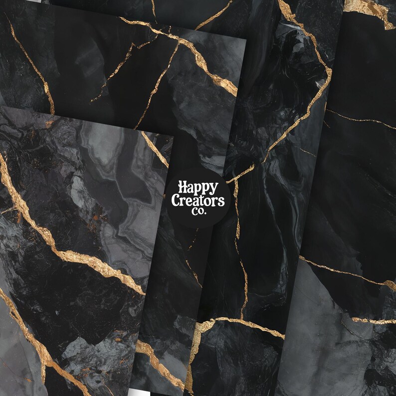 Black Marble Digital Paper Pack - Black + Gold #1, Marble Textures ...