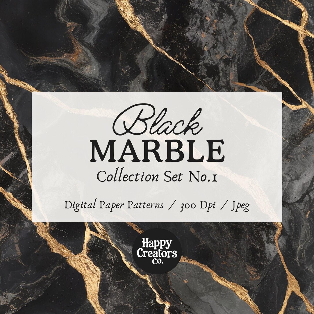 Black Marble Digital Paper Pack - Black + Gold #1, Marble Textures ...
