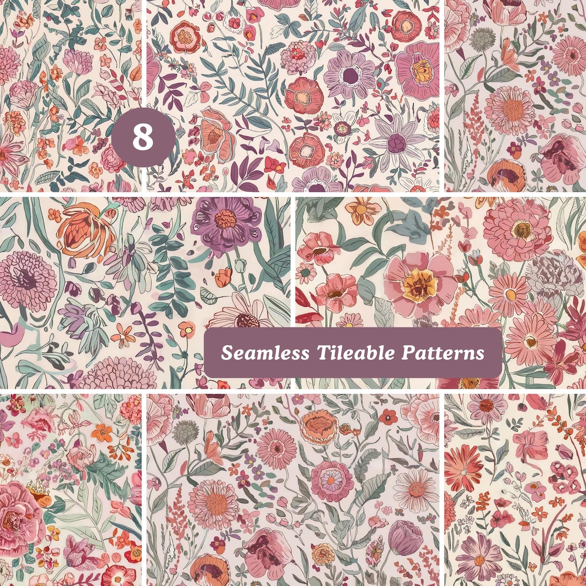 Enchanting Petals Collection | Digital Papers Pack | Seamless Patterns ...