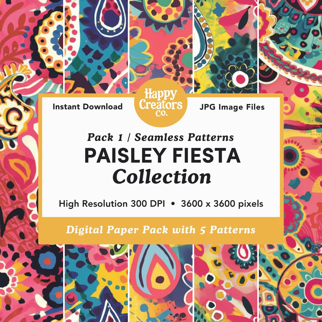 Paisley Fiesta Collection Pack 1 | Abstract Vibrant Seamless Patterns ...
