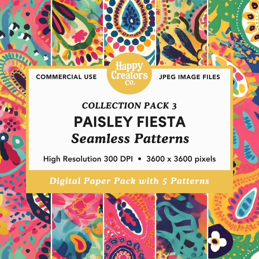 Paisley Fiesta Collection Pack 3 | Abstract Vibrant Seamless Patterns ...