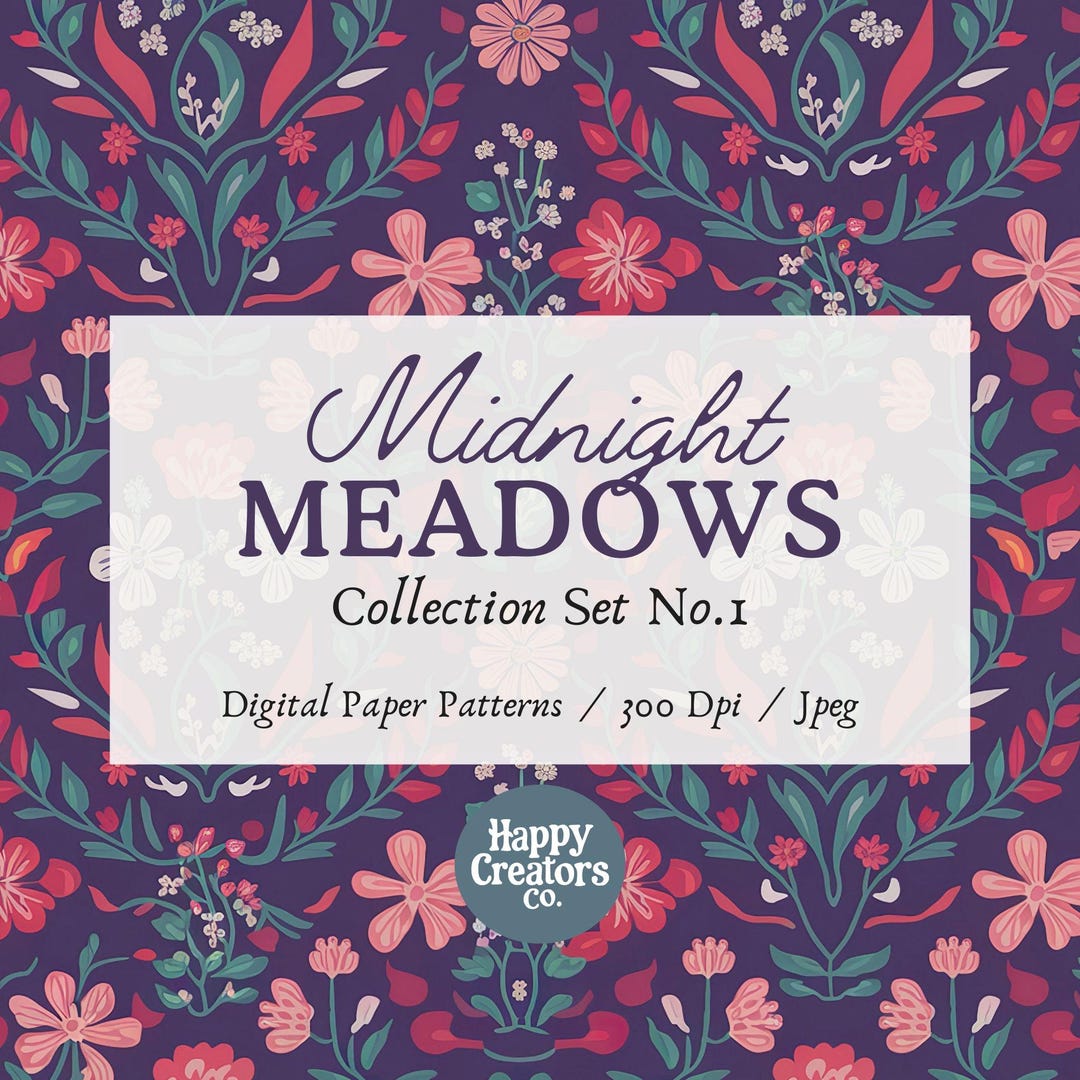 Midnight Meadows Digital Paper Pack - Set 1, High-resolution, Seamless Patterns, Commercial Use ...
