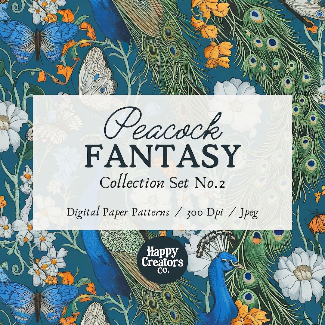 Peacock Fantasy Digital Paper Pack - Set 2, High-resolution, Seamless ...