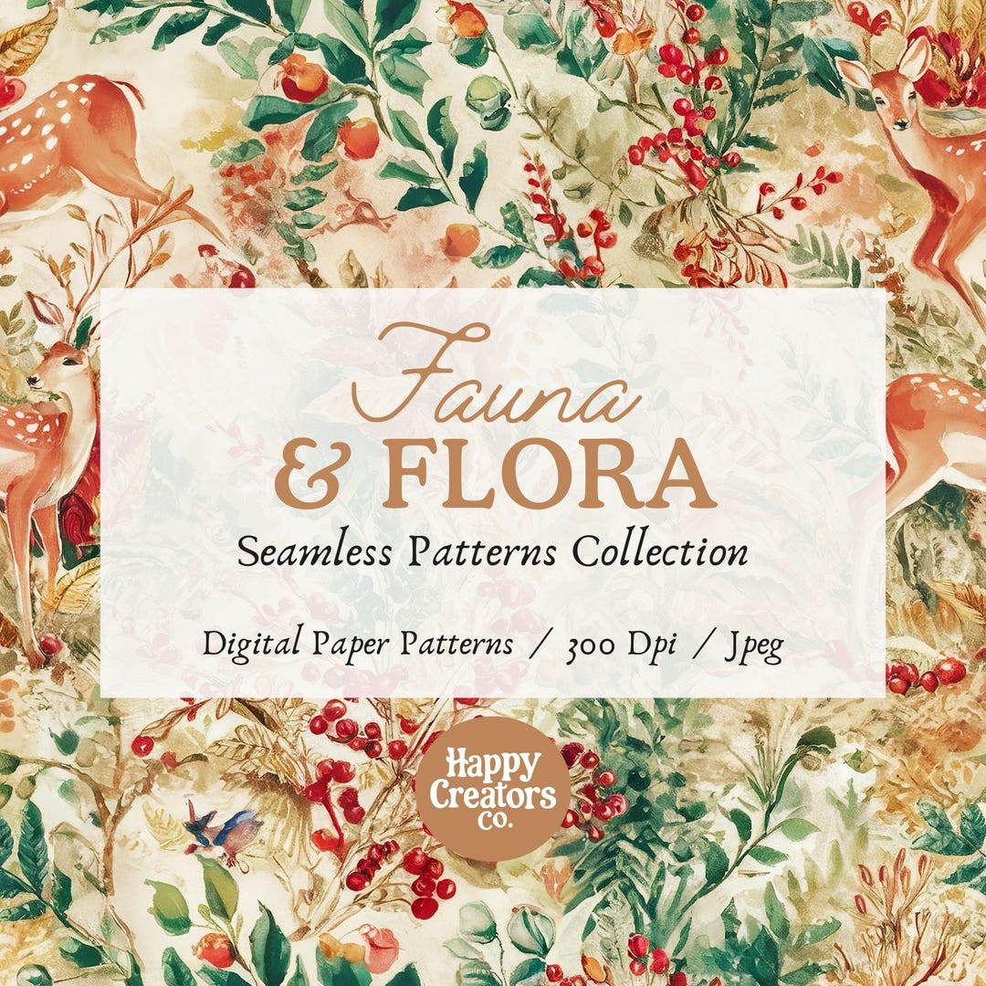 Fauna and Flora Digital Paper Pack - Floral Design, High-resolution ...
