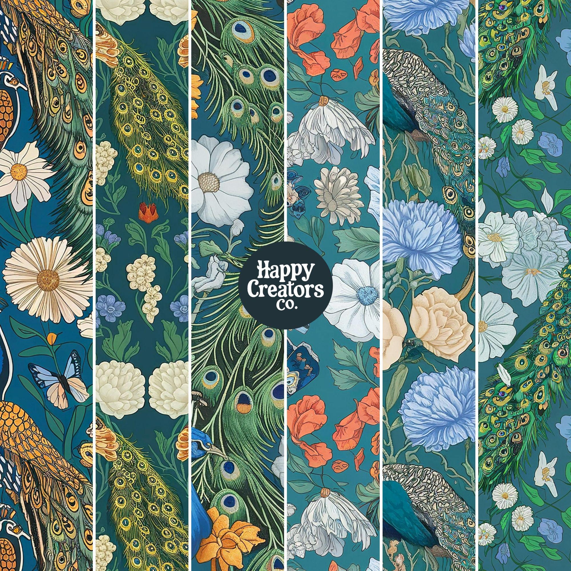 Peacock Fantasy Digital Paper Pack - Set 2, High-resolution, Seamless ...