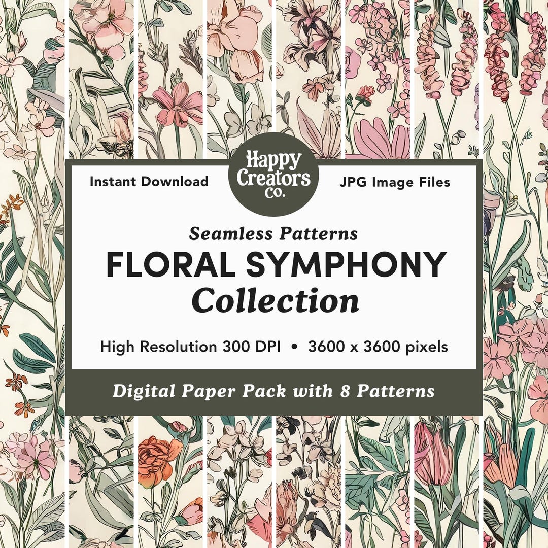 Floral Symphony Collection | Digital Papers Pack | High-res Seamless ...