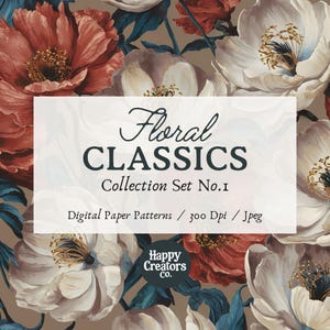 Floral Classics Digital Paper Pack - Set No. 1, Floral Design, High ...