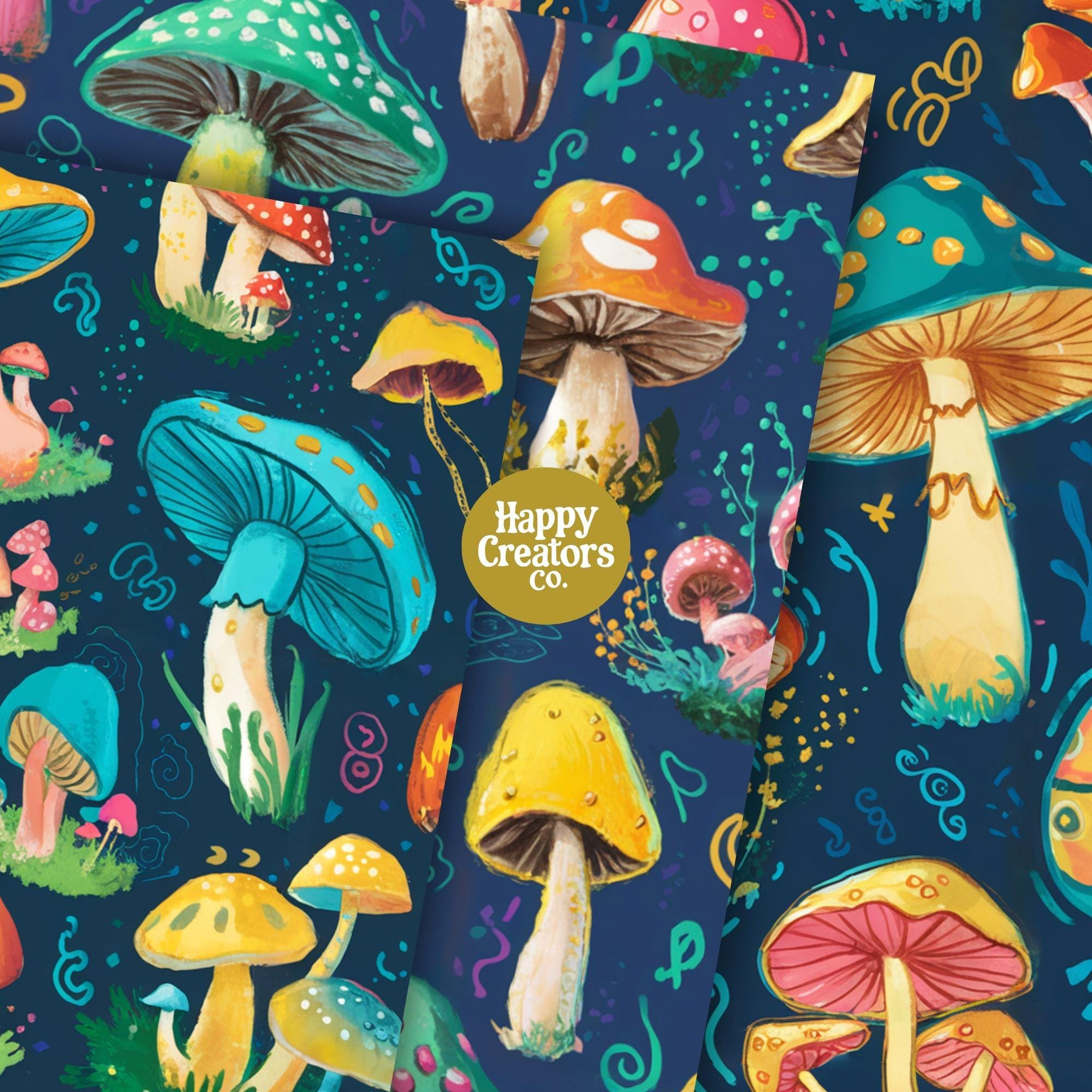 Mystical Mushrooms Seamless Patterns Collection | Whimsical Digital ...
