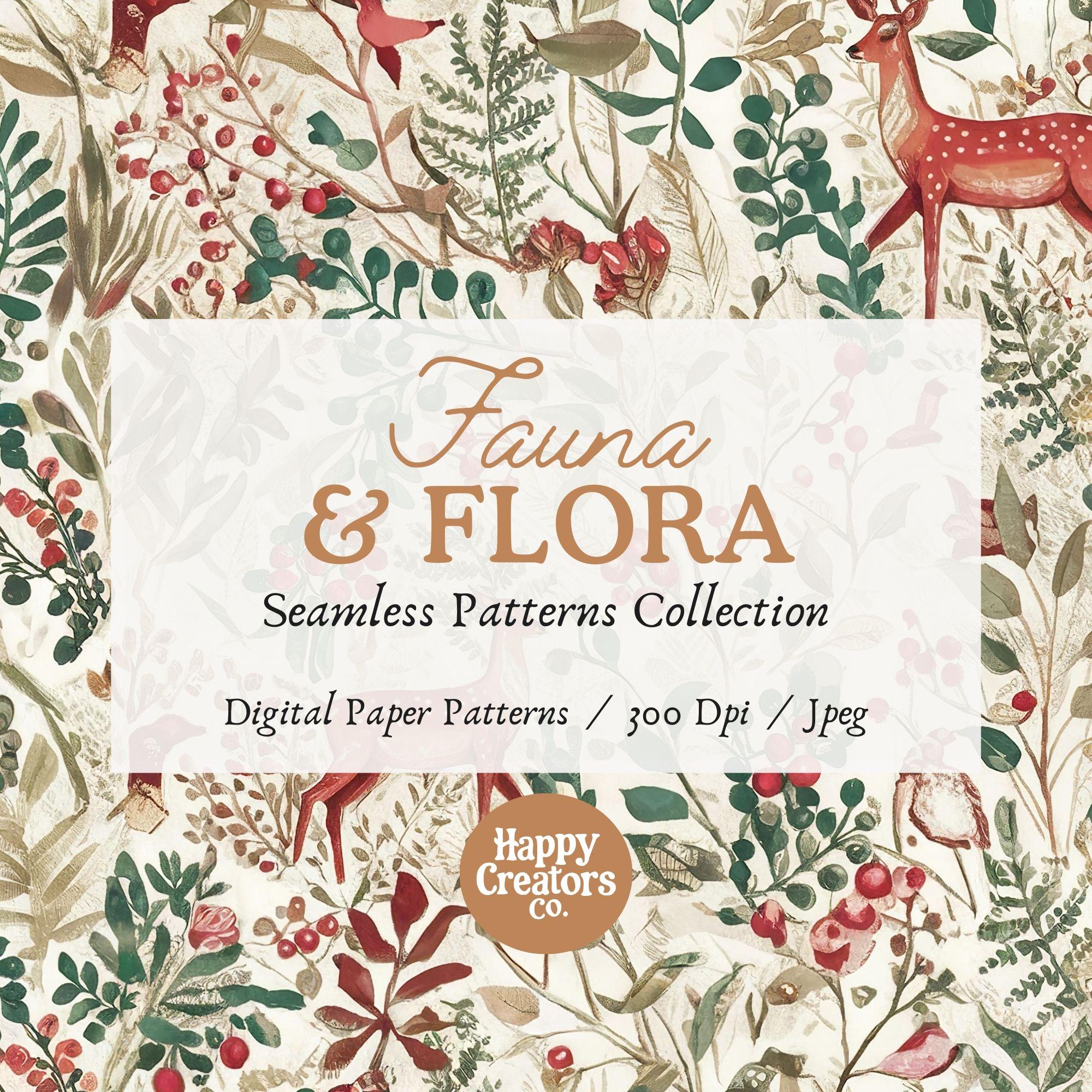 Fauna and Flora Digital Paper Pack - Floral Design, High-resolution ...