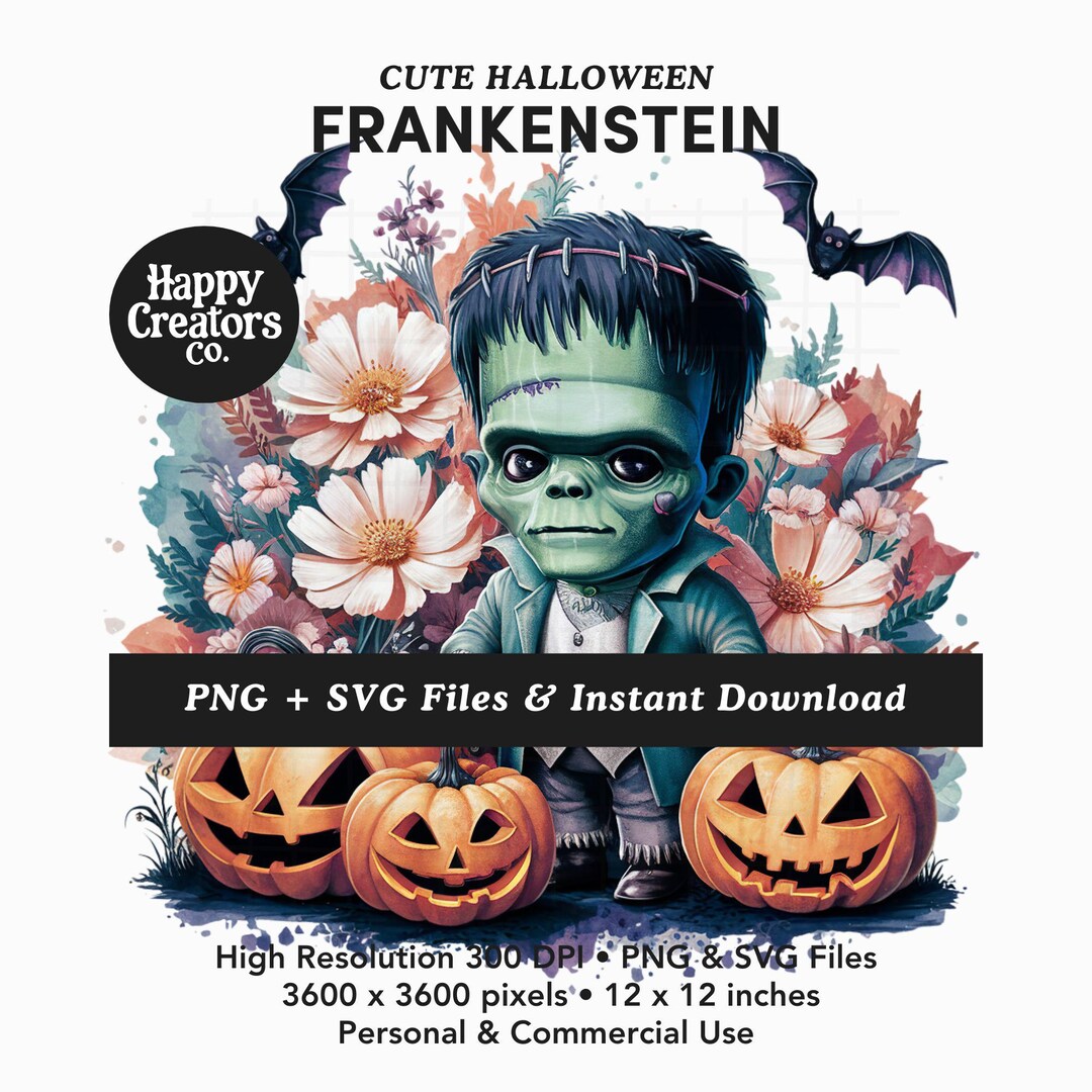 Cute Halloween Frankenstein Clipart Chibi Style SVG PNG Files Vintage ...