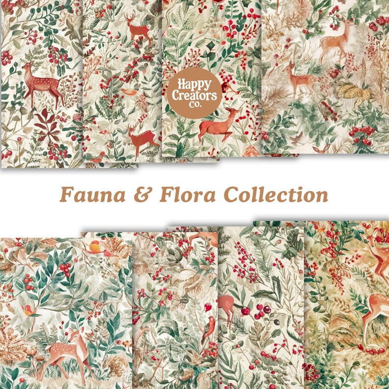 Fauna and Flora Digital Paper Pack - Floral Design, High-resolution ...