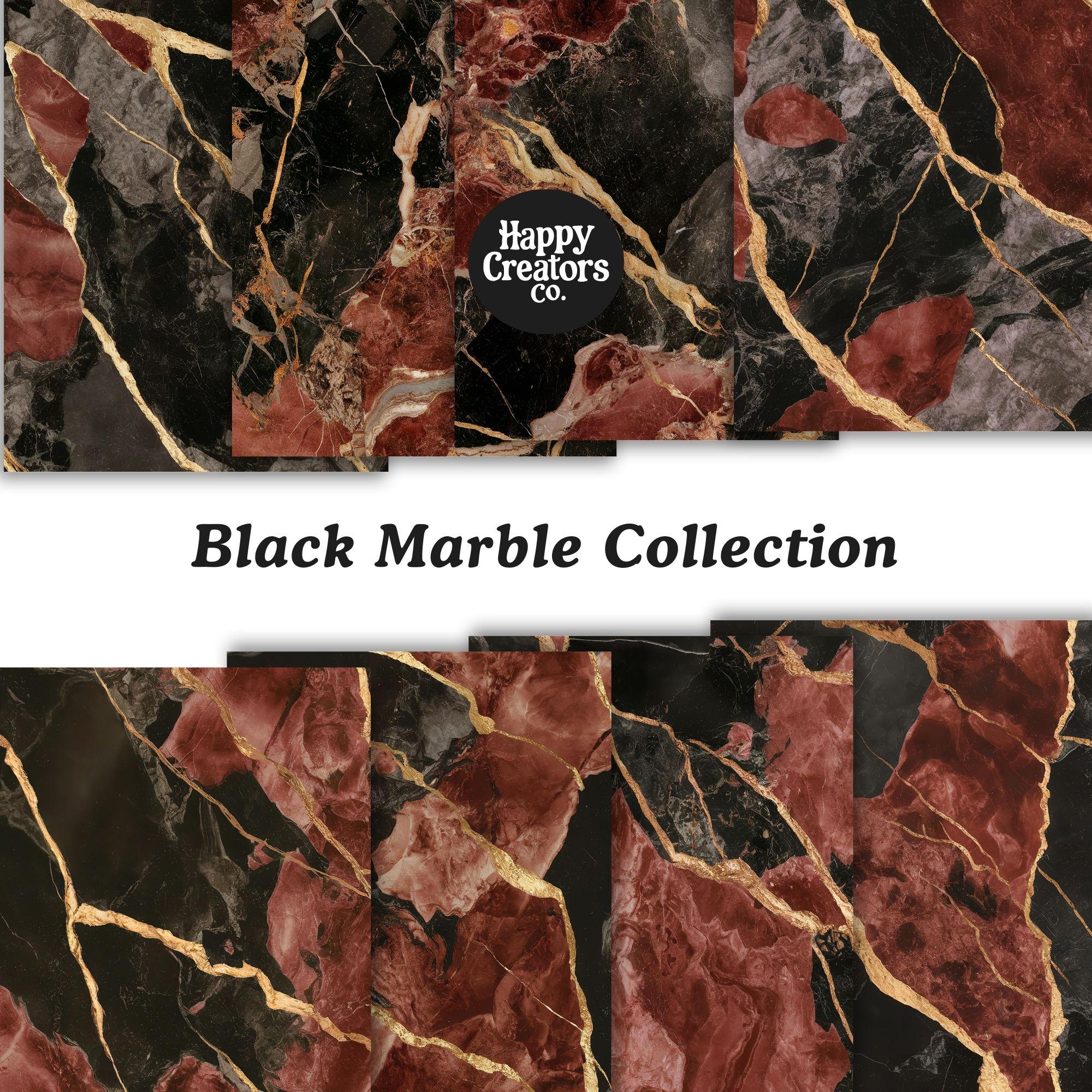 Black Marble Digital Paper Pack - Black + Gold + Carnelian #4, Marble ...