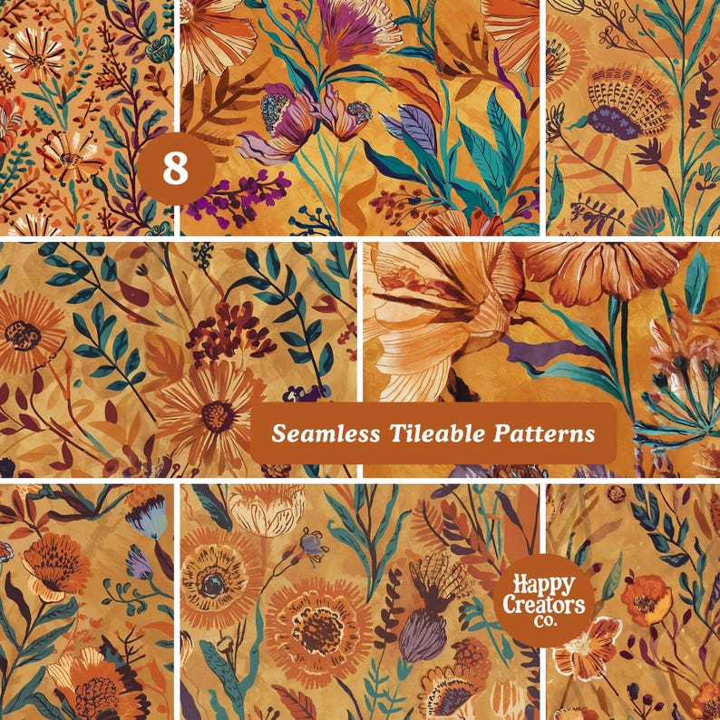 Golden Florals Digital Paper Pack #2, Autumn Florals, High-resolution ...