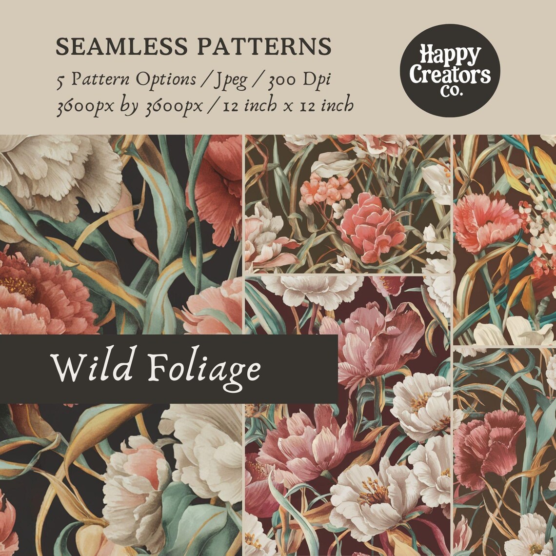 Wild Foliage Digital Paper Pack - Floral Design, High-resolution ...