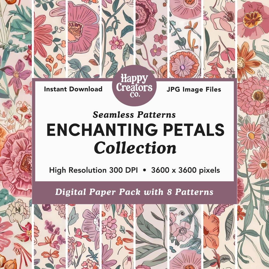 Enchanting Petals Collection | Digital Papers Pack | Seamless Patterns ...
