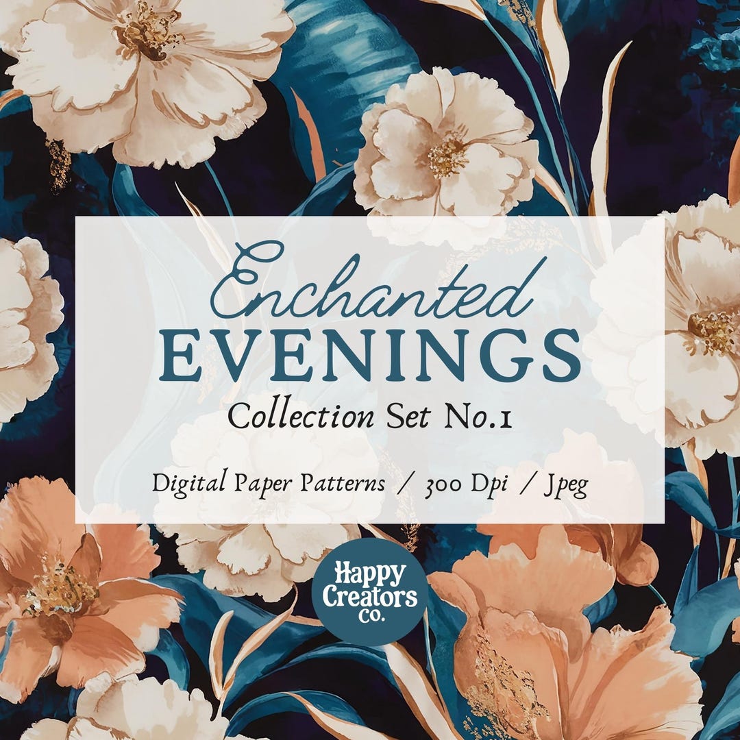 Enchanted Evenings Digital Paper Pack - Set No. 1, Floral Design, High ...